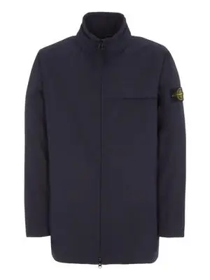Stone Island Logo Patch Zip-up Jacket - Blue