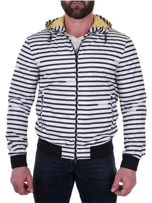 Emporio Armani Striped Casual Jacket With Drawstring Hood - Black