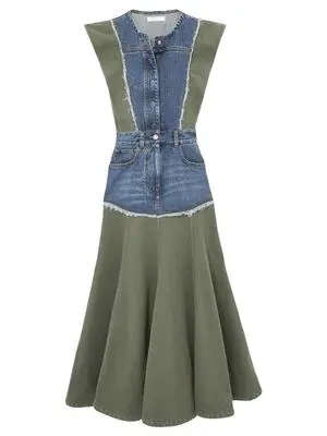 CHLOÉ Chloe Paneled Denim Midi Dress