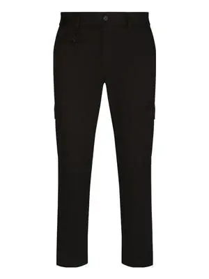 Dolce & Gabbana Cropped Cargo Trousers With Logo Plaque - Black