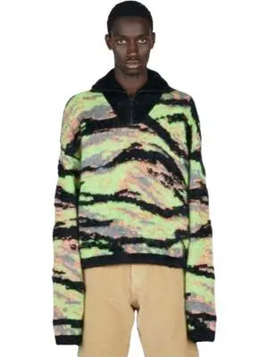 ERL Patterned Long Sleeve Sweater With High Collar - Green