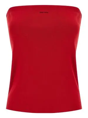Miu Miu Miu Miu Cotton Knit Off-the-Shoulder Tube Top Red