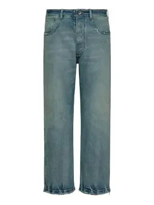 MAISON MARGIELA High-waist Wide-leg Distressed Jeans - Light Blue