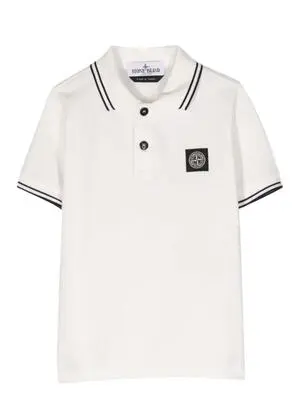 Stone Island Logo Patch Cotton Polo Shirt - White