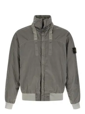 Stone Island Logo Patch Bomber Jacket - Pearl Gray