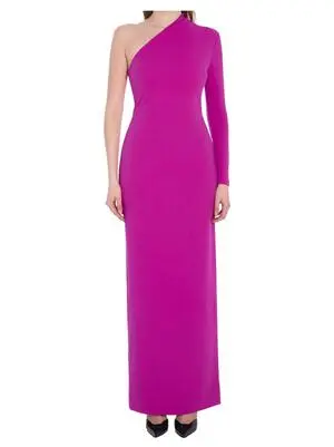 Solace London Asymmetrical One-shoulder Maxi Dress With Slit - Fuchsia