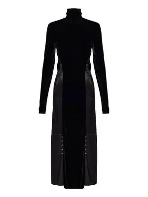 LANVIN Velvet-panel Open-back Turtleneck Dress - Black