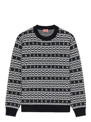Kenzo Logo Jacquard Knit Long-sleeved Jumper - Black