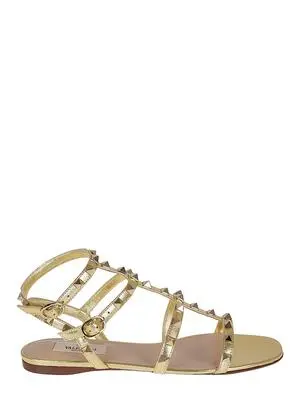 Valentino Garavani Rockstud T-strap Flat Sandals - Bronze