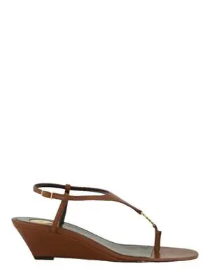 Saint Laurent Cassandre Plaque Leather Sandals - Brown