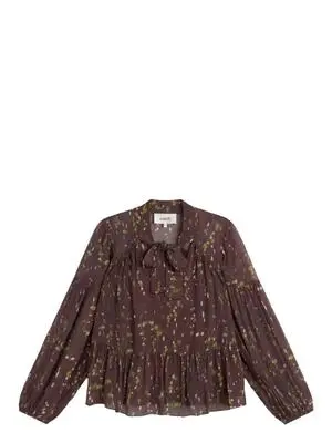 Ba&sh Floral Print Pussy Bow Tiered Blouse - Brown
