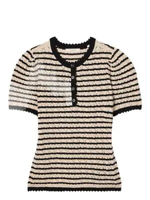 DÔEN Short Sleeve Striped Knit Top - Nude