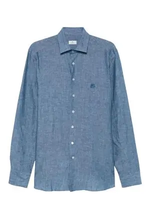 Etro Logo Embroidered Long Sleeved Shirt - Blue