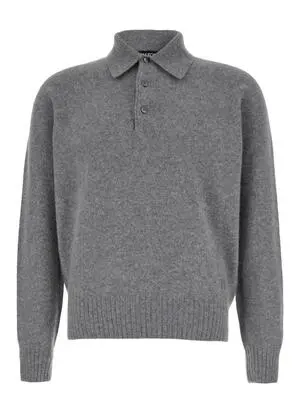 TOM FORD Button Detailed Long-sleeved Polo Shirt - Gray