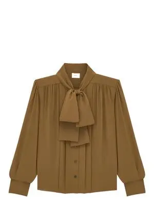 Saint Laurent Lavallière Padded Shoulder Blouse - Algue