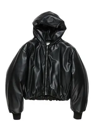 Acne Studios Hooded Leather Jacket With Pleated Hem - Black
