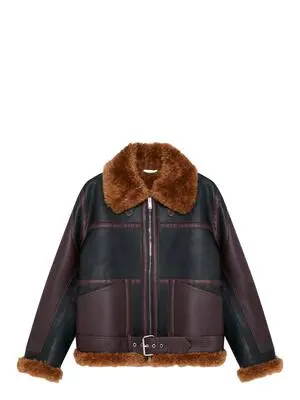 Stella McCartney Plush Teddy Paneled Biker Jacket - Black