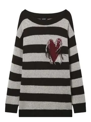 We11Done Striped Jumper With Heart Detail - Brown