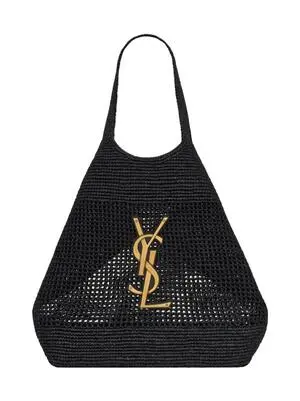 Saint Laurent Icare Logo Plaque Tote Bag - Black