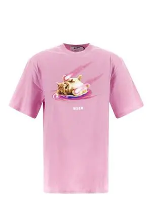 MSGM Graphic Printed Crewneck T-shirt - Pink