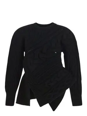 Alexander McQueen Asymmetrical Knitted Crewneck Jumper - Black