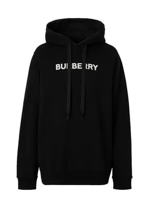 Burberry Logo Print Drawstring Hoodie - Black