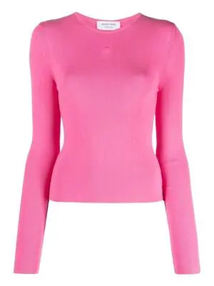 MARINE SERRE Long-sleeved Knitted Pullover With Logo Embroidery - Pink