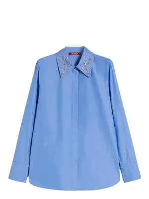 Max Mara Max Mara Studio Embellished Crystal Button-Down Shirt Light Blue