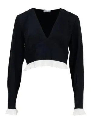 Red Valentino V-neck Blouse With Ruffled Detailing - Black