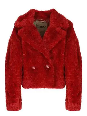 Herno Cropped Fur Jacket With Logo And Lapel - Red