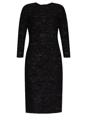 Balenciaga Crewneck Tweed Dress With Gold And Silver Thread - Black