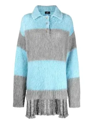 Etro Brushed Effect Fringed Edge Sweater Mini Dress - Gray