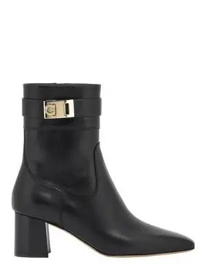FERRAGAMO Logo Buckle High Heel Boots - Black