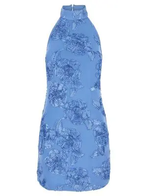 ROTATE BY BIRGER CHRISTENSEN ROTATE High Neck Floral Applique Dress Blue