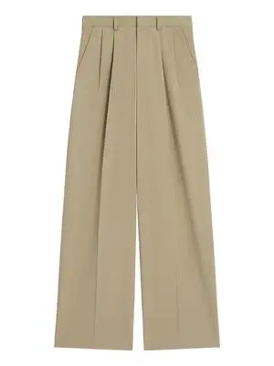 Celine Pleated Trousers In Cotton And Wool Gabardine - Beige