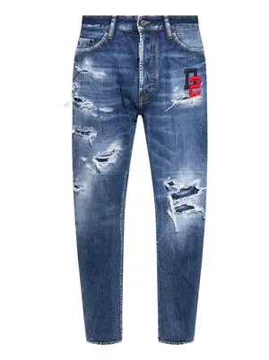 Dsquared2 Logo Patch Distressed Jeans - Blue
