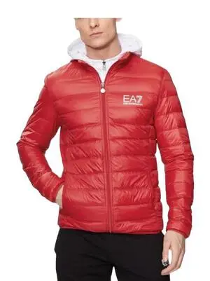 EA7 Quilted Hooded Down Jacket - Red