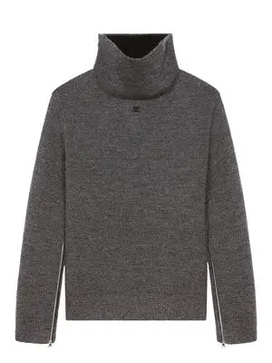 COURREGES Courrèges Ribbed Wool Mockneck Sweater With Zipped Collar And Sleeves - Black/gray