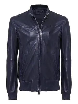 Emporio Armani Leather Zip Up Jacket - Black