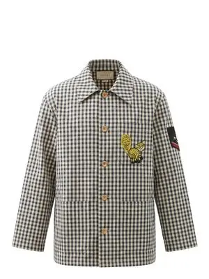 Gucci Gingham Patch-detail Jacket - Gray