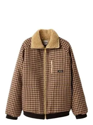 Miu Miu Miu Miu Fleece-Lined Checked Blouson Jacket Camel/cocoa Brown