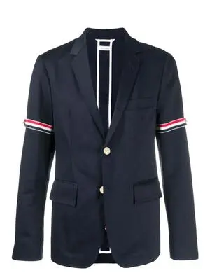 Thom Browne Single-breasted Blazer With Rwb Stripes - Navy Blue