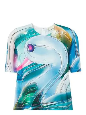 Tory Burch Printed Crewneck T-shirt With Sculpted Shoulder Pads - Blue