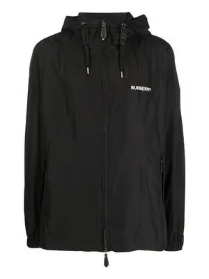 Burberry Hooded Zip-up Jacket With Drawstring - Black