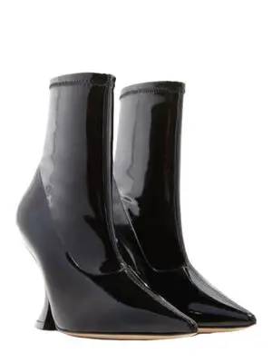Casadei Elodie Patent Pointed Toe Ankle Boots - Black