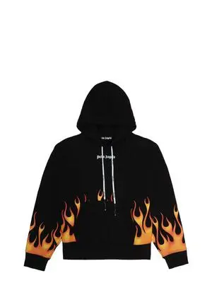 Palm Angels Flame Pattern Hooded Sweater - Black