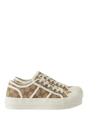 Gucci Beige Gg Canvas Sneakers - Beige And Brown
