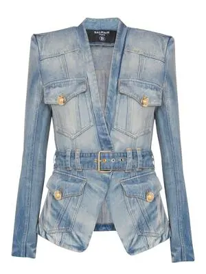 Balmain 1-button Belted Denim Jacket - Blue