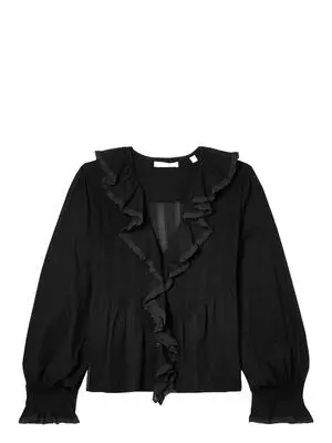 DÔEN Long Sleeve Lace Trimmed Shirt - Black