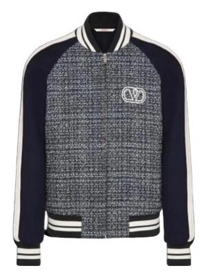 VALENTINO Valentino Logo Embroidered Zip-Up Tweed Bomber Jacket